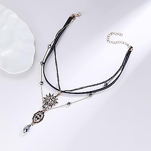 AILUOR Multilayer Necklace, Vintage Women Star Choker with Teardrop Multilayer Hademade Chain Leather Choker Necklace Layer for Women Jewelry (Star)