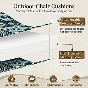 downluxe Outdoor Chair Cushions Set of 4 for Patio Furniture, Water-Resistant Round Corner Patio Chair Cushions with Ties, High Density Foam Outdoor Seat Cushion, 17" X 16" X 2", Green Paramecium