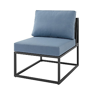 Walker Edison Tropez Contemporary Steel Frame Modular Armless Patio Chair with Rope Cord Detail, 27 Inch, Blue