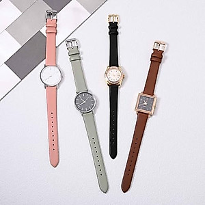 WOCCI 14mm Lug Width, Elegant Watch Band, Genuine Leather Replacement Strap with Silver Buckle (Black)