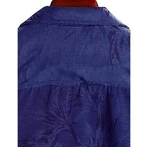 VATPAVE Men's Hawaiian Floral Jacquard Shirt - Casual Button Down Short Sleeve Summer Shirt With Pocket - XX-Large Navy Flower