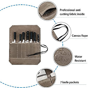 Knife Bag ,Knife Roll,Heavy Duty Knife Case,Waxed Canvas Chef Knife Roll Bag,Fold Up Knife Holders,Canvas Cutlery Holder with 6 Slots, Case Cooking Utensils.Knife Carrying Case Roll.Knives Protectors.
