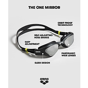 Arena Unisex Adult The One Swim Goggles for Men and Women Watertight Fit Orbit-Proof Seals Anti-Fog Coated Mirror Lens, Silver/Black/Black