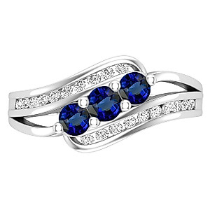 Dazzlingrock Collection Round Lab Created Blue Sapphire & Natural White Diamond Split Shank Bypass Twist Swirl Style Three Stone Engagement Ring | 925 Sterling Silver, Size 7