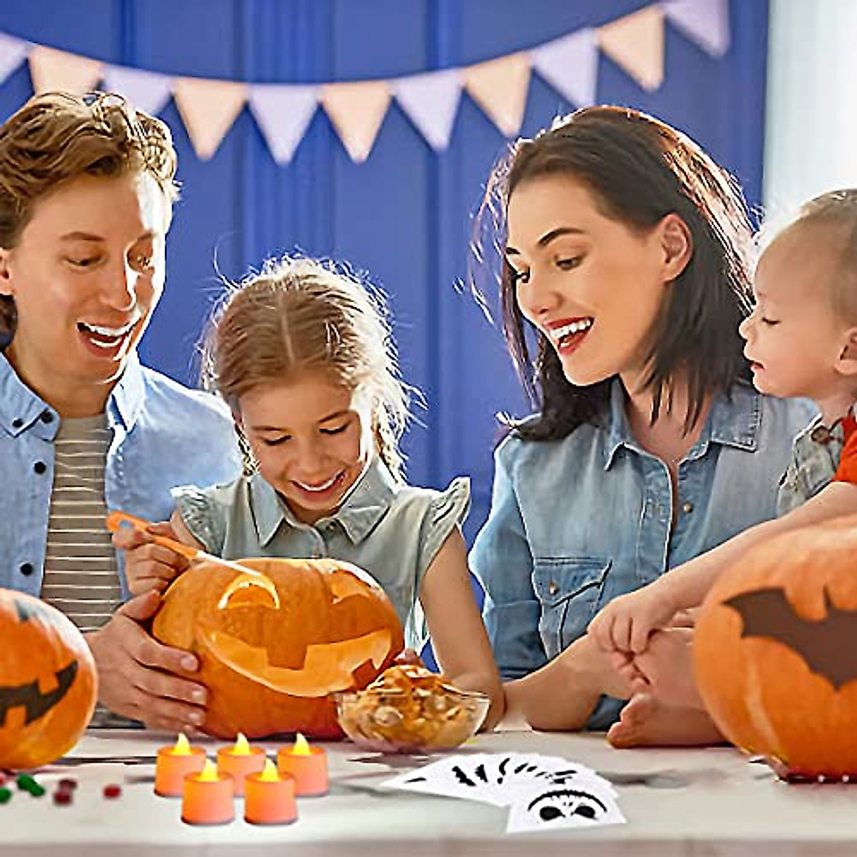 Halloween Pumpkin Carving Kit, Halloween Jack-O-Lanterns 13 Piece Professional pumpkin cutting supplies tools Kit with 6 Pumpkin LED Candles, Pumpkin Carving Kit for Kids and Adult
