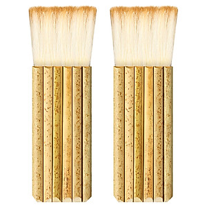2 Pieces Hake Blender Brush Bamboo Brush for Ceramics Paint Brush Applicator Artist Drawing Brush Craft Painting Brushes for Watercolor, Wash, Ceramic and Pottery Painting (Classic Style)