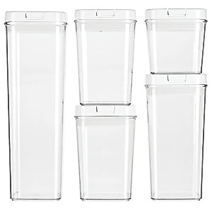 mDesign Airtight Food Storage Container Combo Pack with Lid for Kitchen, Pantry, or Cabinet - Cereal, Snacks, Pasta, Candy, Rice, Beans, Baking - BPA Free, Set of 5 - Clear