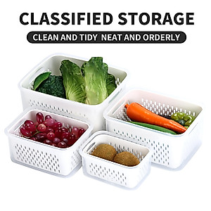 4 PCS Large Fruit Storage Containers for Fridge with Removable Colanders, Airtight Food Storage Containers with Lids, 4 in 1 Produce Containers Keep Food Meat Fresh Longer (0.38L+0.8L+1.7L+3.15L)