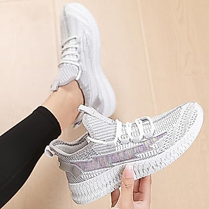 Copulan Womens Slip On Walking Shoes Non Slip Running Shoes Breathable Workout Shoes Lightweight Gym Sneakers Grey