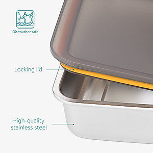 Navaris Stainless Steel Marinating Containers (Set of 2) - Metal Meat Marinade Container with Lid - Dishwasher Safe Food Storage 9.3" x 7.5" x 2.2"