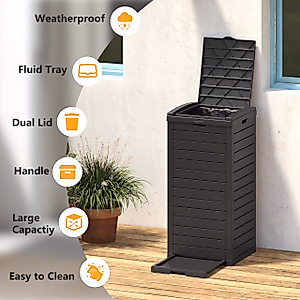 LHBGO Outdoor Trash Can, 31 Gallon Garbage Can with Tiered Lid and Drip Tray, Waterproof Resin Outside Trash Bin for Patio, Backyard, Deck
