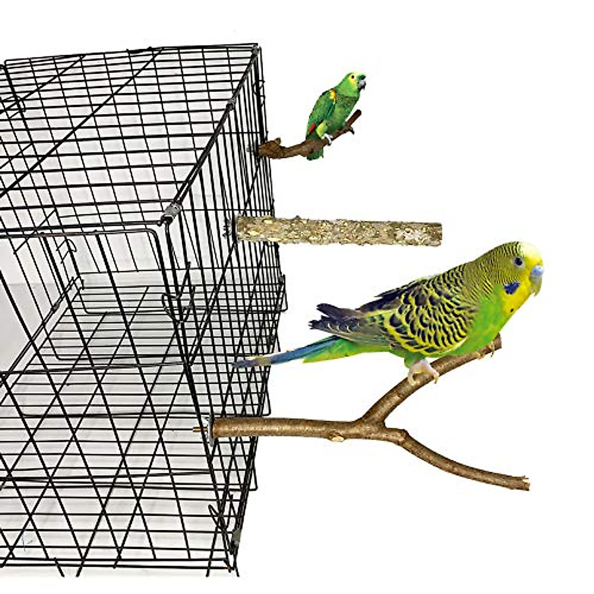 kathson Natural Wood Bird Perch Parakeet Stand Platform Parrot Paw Grinding Sticks Branches Bird Cage Accessories for Budgies Cockatiels Conure Parakeet Lovebirds 7 Pack