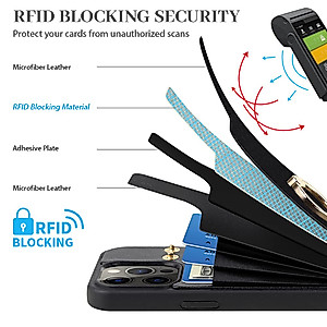 LAMEEKU for iPhone 12 Pro Max Wallet Case, Case with Card Holder Leather Cover 360°Rotation Ring Kickstand Protective Bumper Designed for Women Men for iPhone 12 Pro Max 6.7'' Black