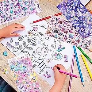 3D Puffy Unicorn Stickers for Girls Kids | Cute Sparkle Rainbow Stars Moons Clouds Candy Stickers for Phone Cases, Laptops, Party Favors | 4 Sheets.