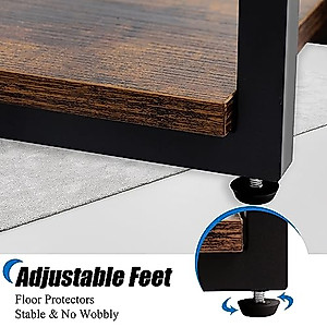 C-Shaped End Table, Snack Side Table for Couch, End Table for Small Space, Rustic Brown and Black C Table with Metal Frame, Sofa Side End Table, Small Table for Living Room, Bedroom, Sitting Room