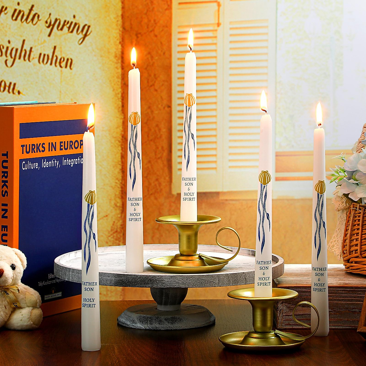 Conelist 6 Baptism Candle 2 Candle Holder Velas para Bautizo Catholic Baptism Gifts Religious Baptismal Taper Candle Baptism Baby Shower Favors Holy Communion Christening Favors