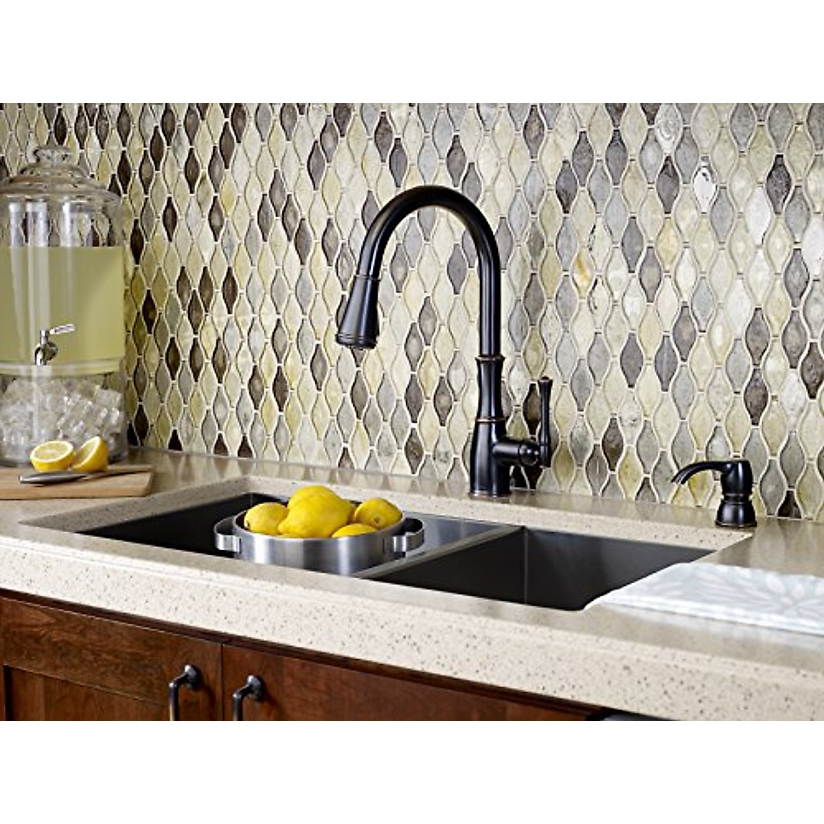 Pfister Wheaton Kitchen Faucet with Pull Down Sprayer and Soap Dispenser, Single Handle, High Arc, Tuscan Bronze Finish, GT529WH1Y, Large