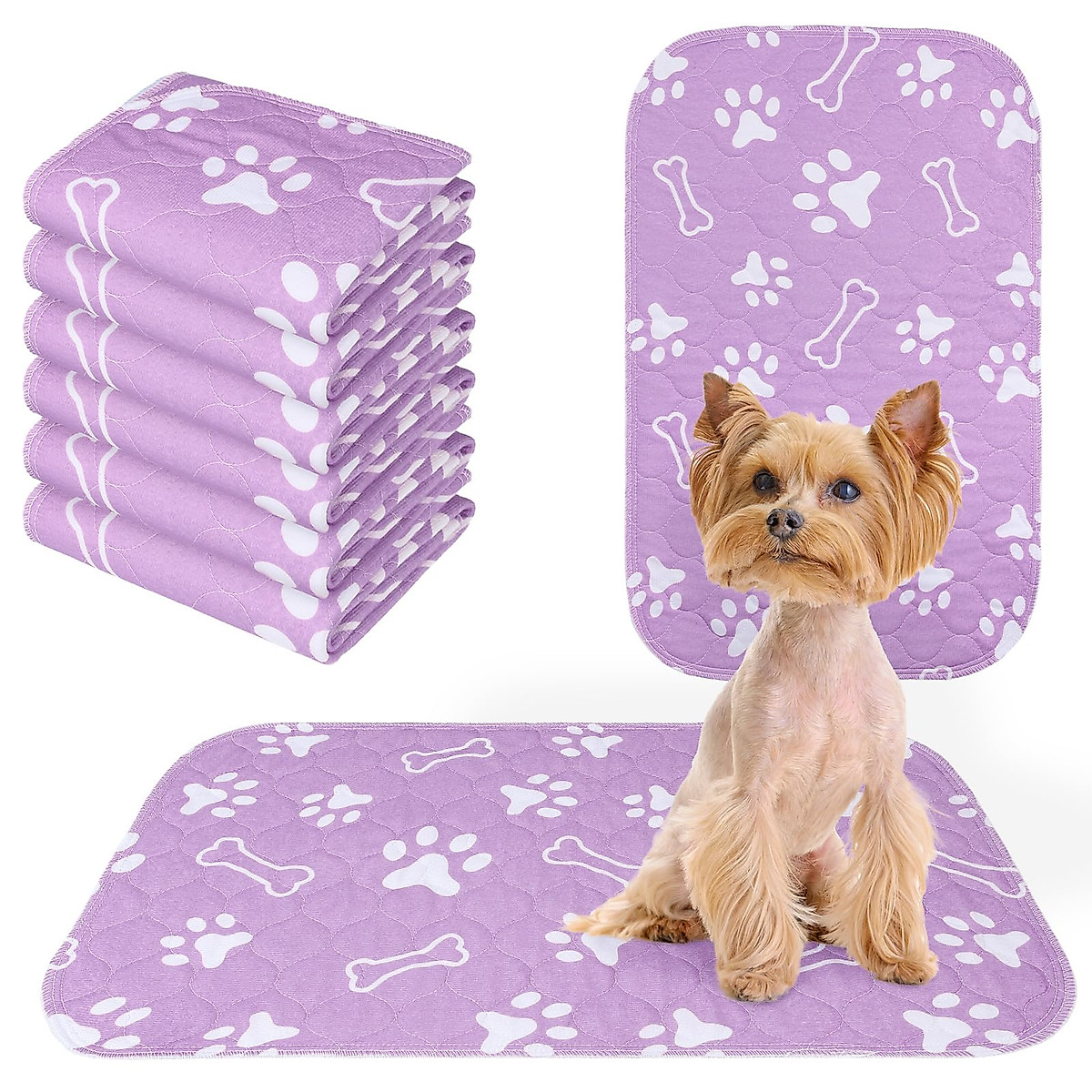 BEAUTYZOO 6 Pack Washable Pee Pads for Dogs, Reusable Puppy Pads for Potty Training, Waterproof Super Absorbent Whelping Pads Mats Non Slip Against Urine for Small Medium Dogs Cats, 16" x 24"