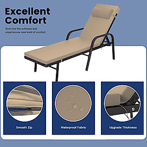 Trumbeak Patio Chaise Lounge Set 3 Pieces Pool Lounge Chairs,Cushioned Outdoor Folding Lounge Chair w/Arm and Rattan Adjustable Backrest for Poolside Porch,Folding Table Included,Sand