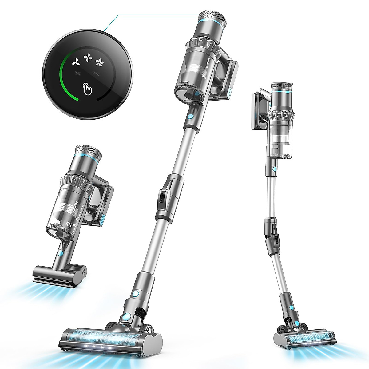 Oraimo Cordless Vacuum Cleaner 27kpa, Stick Vacuum Cleaner for Pet Hair Carpet and Hardwood Floor, Portable Vacuum Cleaner with LED Touch Screen, Bendable Tube, 380W Brushless Motor, 45mins Runtime