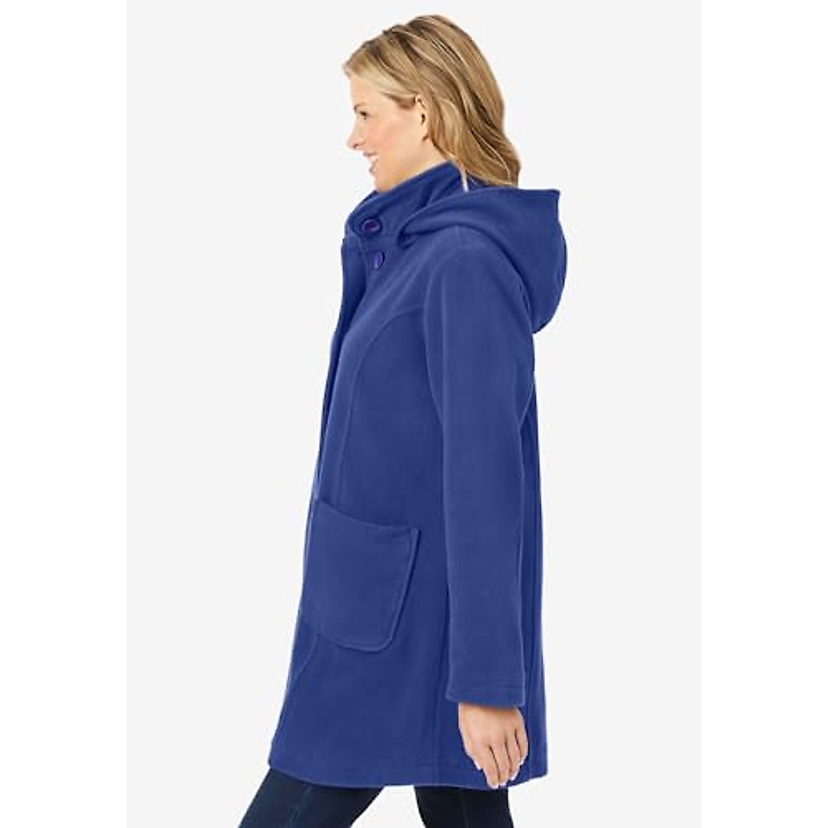 Woman Within Women's Plus Size Hooded A-Line Fleece Coat - 26 W, Black