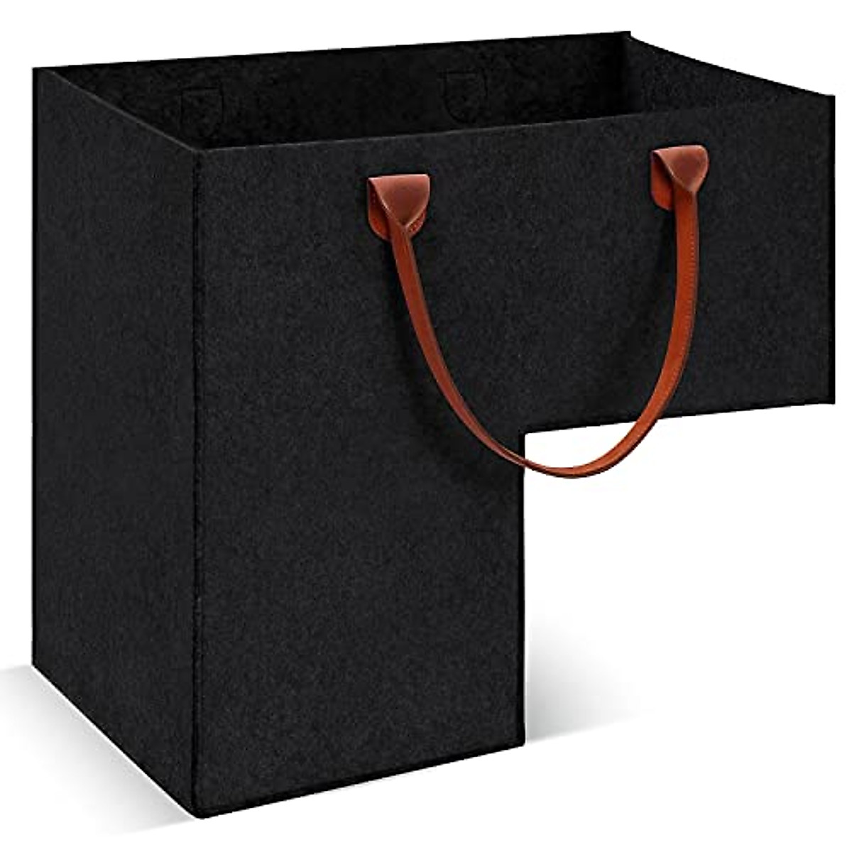 Stair Basket and Stairway Organizer with 2 Reinforced Durable Leather Handles for Standard Sized Stairsteps, Made of Non-Woven Felt Fabric, Collapsible