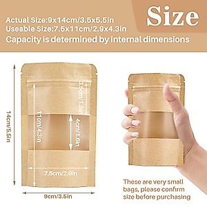 MAQIHAN 50 Stand Up Pouches Bags - 3.5"×5.5" Resealable Ziplock Kraft Paper Bags Window Food Packaging Homemade Bagel Bread Cookie Candy Tea Herb Spice Coffee Jerky Dog Treat Bags Small Business