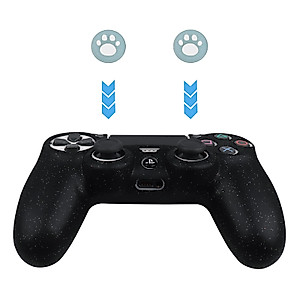 RALAN Controller Skin for PS4 Glitter Anti-Slip Silicone Cover Protector Compatible with PS4 Slim/PS4 Pro Wireless/Wired Gamepad Controller with 4 Cat Paw Thumb Grip Caps & Black Pro Thumb Grip x 8.