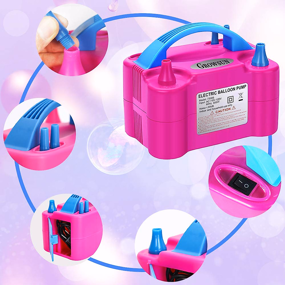 Growsun Electric Air Balloon Pump 110V 600W Balloon Blower Inflator for Garland Arch Party Decoration,Rose Red