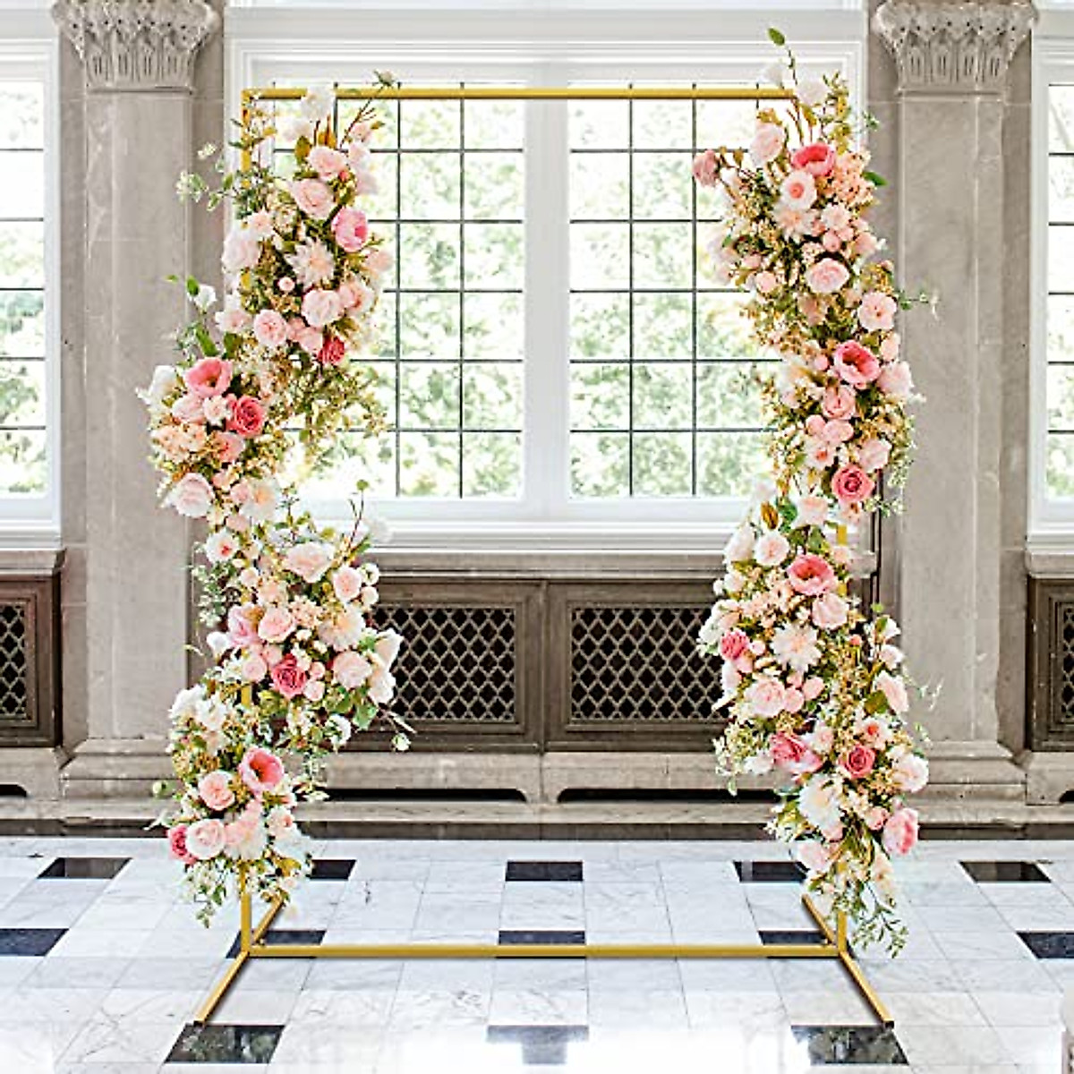 Metal Wedding Arches for Ceremony,Square Balloon Arch Frame Stand,6.6x6.6FT Wedding Arch for Birthday Garden Weddin Metal Arch Backdrop Stand (Gold)