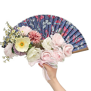 HeyToo Women Pretty Hand Fan Bamboo Printed Pattern Folding Fan Wedding Party Themed Anniversary Accessory Butterfly