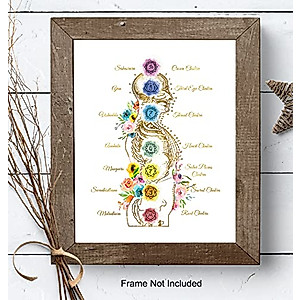 Zen Buddhism Chakra Decor - Spiritual Meditation Namaste Wall Art - Gift for New Age, Buddha, Yoga Fan, Women - Floral Decoration for Home, Spa, Bedroom, Living Room -8x10 Boho Picture Poster