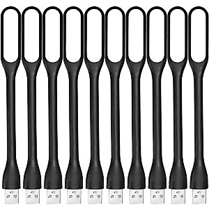 FINENIC USB LED Light Lamp for Power Bank (10 PCS) Portable Eye Care Mini Night Light with Flexible Arm, USB Gooseneck Reading Lamps Book Light,Compatible for Desktop, Notebook Laptop (10-Black)