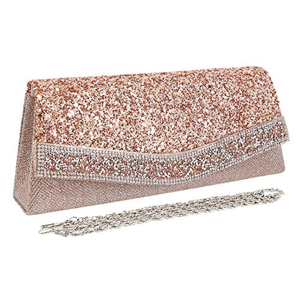 Naimo Flap Dazzling Clutch Bag Evening Bag With Detachable Chain (Champagne)