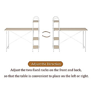 HOME BI Computer Desk with Storage Shelves 47 inch, Reversible Study Writing Table with Adjustable Bookshelf, Mordern Small Desk for Home,Office,Bedroom,White