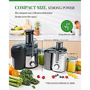 Juicer with Titanium Enhanced Cut Disc, GDOR Dual Speeds Centrifugal Juice Maker Machines with 2.5" Feed Chute, for Fruits and Veggies, Anti-Drip, Includes Cleaning Brush, BPA-Free, White