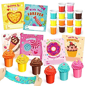 Valentines Day Cards for Kids- 24 set of Butter Slime with Valentine's Day Card Bulk, School Classroom Valentine's Gifts Exchange, Valentine's Party Favors for Kids, Valentine's Prizes