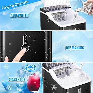 Kismile Ice Maker, Compact Ice Machine, 9 Bullet Ice Cubes Ready in 8 Mins, 26lbs in 24Hrs, Countertop Ice Maker with Ice Scoop & Basket for Home Bar, Office, Kitchen