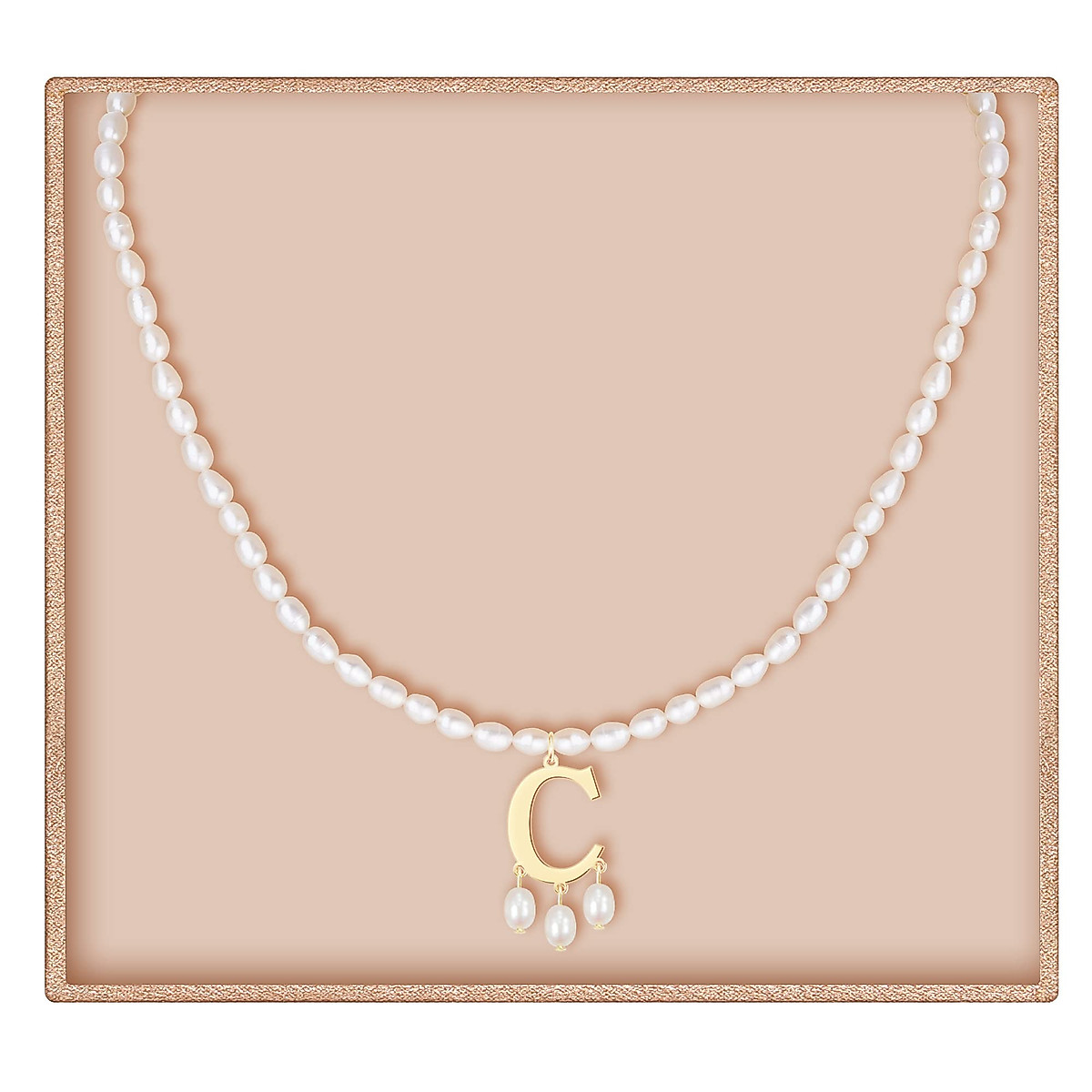 JSJOY Pearl Initial Necklaces for Women Mom Gifts from Daughters Gold Initial Necklace Freshwater Pearl Choker Necklace Letter C Necklace Mom Birthday Gifts High School Graduation Gifts
