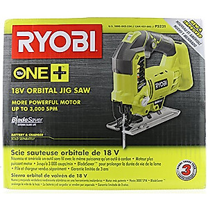 RYOBI One+ P5231 18V Lithium Ion Cordless Orbital T-Shaped 3,000 SPM Jigsaw (Battery Not Included, Power Tool and T-Shaped Wood Cutting Blade Only)