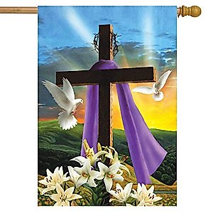 Easter Sunrise Religious House Flag Cross Doves Lilies 28" x 40"