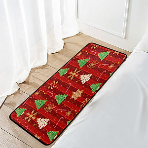 Kitchen Rugs Christmas Snowflakes Golden Tree Design Non-Slip Soft Kitchen Mats Bath Rug Runner Doormats Carpet for Home Decor, 39" X 20"