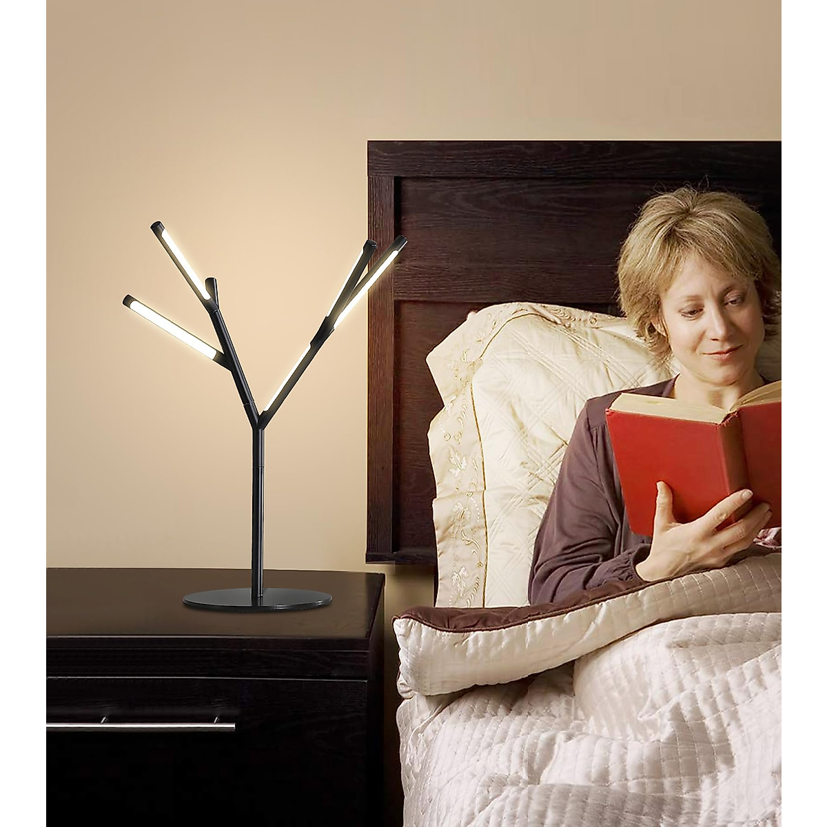 Q&S Bedside Table Lamp,Modern LED Black Table Lamp Mid Century Industrial Side Table Lamp for Living Room Bedroom Office Desk