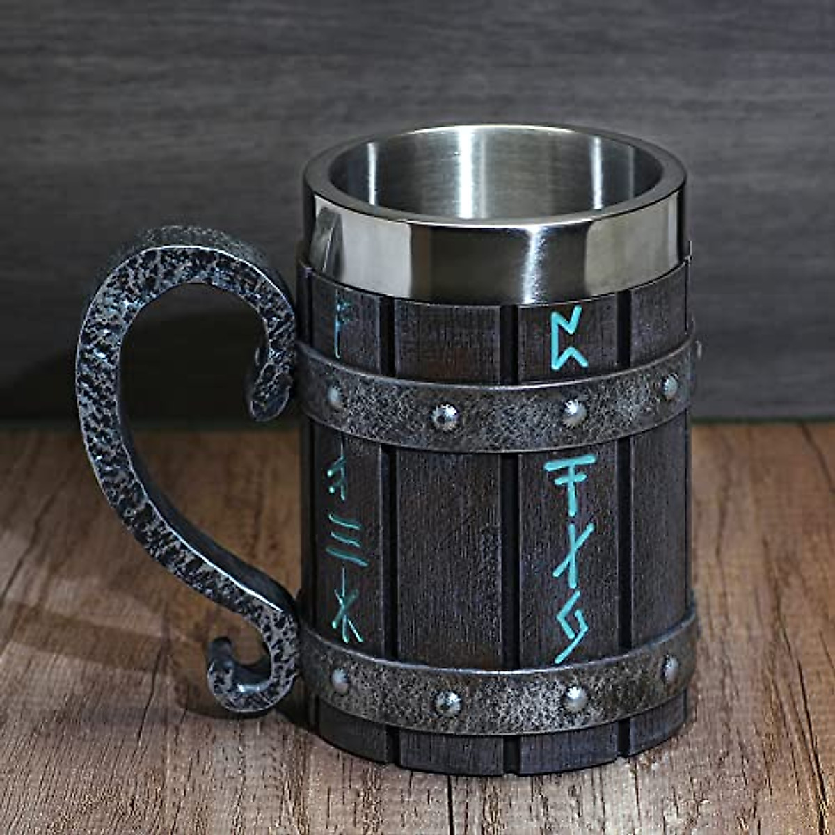 nordic viking rune mug Beer tankard Cup for men viking gift norse decor stainless steel wooden viking coffee cool mug viking gift for men beer cup stein