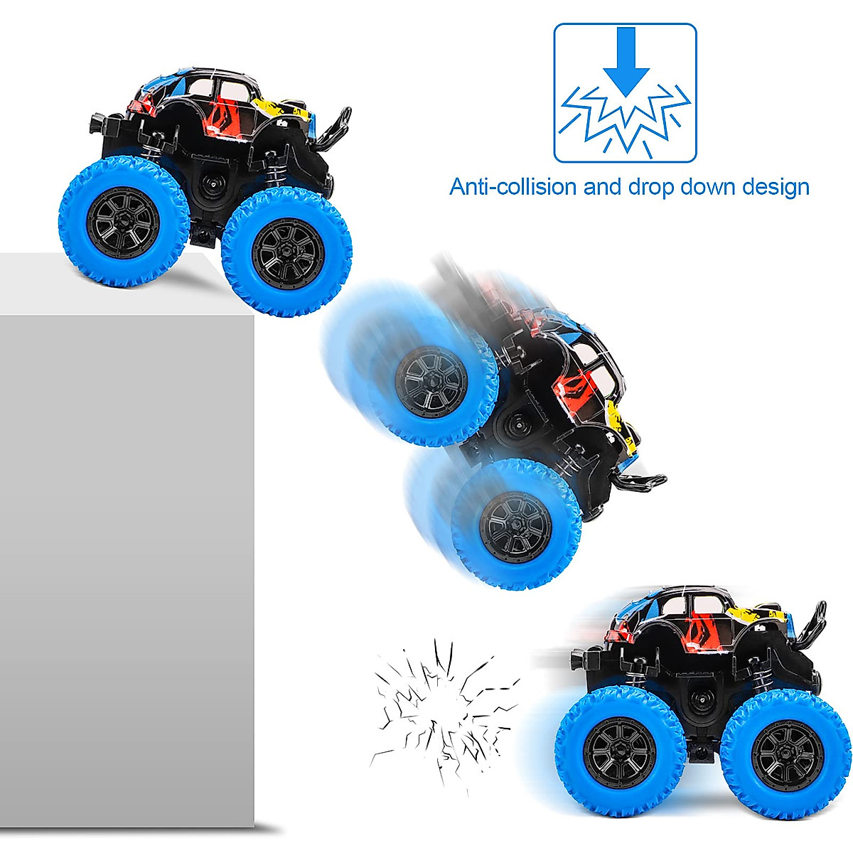 PlyEeight 2pcs Friction Powered Cars for Toddlers, 360° Rotation Stunt Push and Go Cars Educational Toys for 3 4 5 6 Year Old Boys Girls Gifts