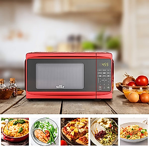 Willz Countertop Small Microwave Oven, 6 Preset Cooking Programs Interior Light LED Display 0.7 Cu.Ft 700W Red WLCMV807RD-07