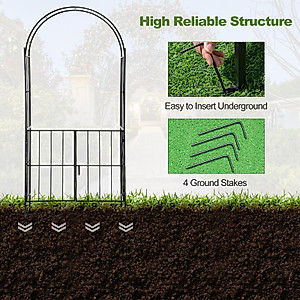 Tangkula 7.5Ft Garden Arbor with Gate, Metal Garden Arch with Trellis for Climbing Plants, Roses, Vines, Outdoor Garden Archway for Wedding Bridal Party Decoration Ceremony (Black)