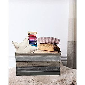 Beige Grey Ombre Storage Bins 2 Pack, Large Waterproof Storage Baskets for Shelves Closet, Brown Farmhouse Retro Wooden Striped Storage Basket Foldable Storage Box Cube Storage Organizer with Handles