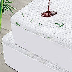 Twin Mattress Protector Waterproof 2 Pack Cooling Twin Size Mattress Cover, 3D Air Smooth Soft Bamboo Mattress Protector, Breathable Noiseless Bed Mattress Pad, Fitted 8-18 inch Deep Pocket