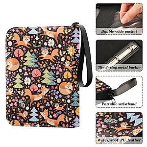 PYBUG Fox Trading Card Binder with Nylon Strap 4-Pocket Waterproof PU Leather Card Collection Binder for 400 Cards Sturdy Card Holder Folders for Game Cards,Sports Cards